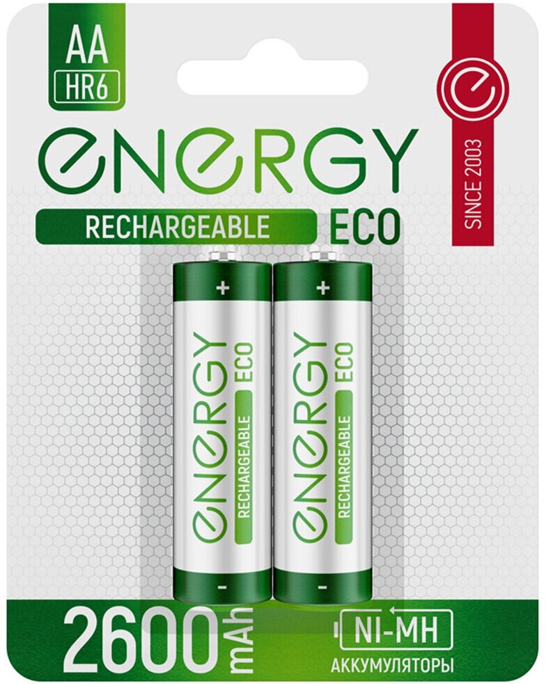 Аккумулятор Energy Eco NIMH-2600-HR6/2B, типоразмер АА, 2600 мАч, 2 В, 2 шт