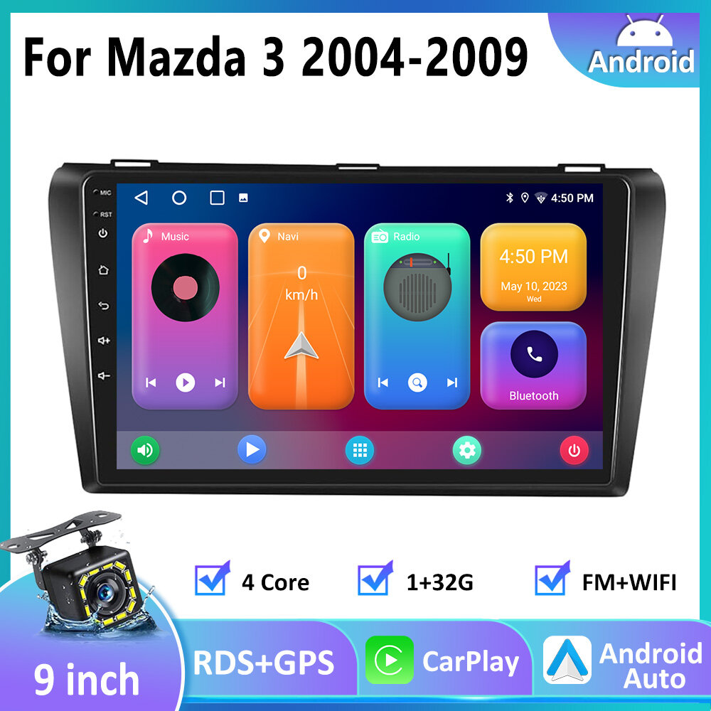 Магнитола для Mazda 3 2004-2009 , Автомагнитола для Мазда, Android 1+32GB 2din Мультимедиа Bluetooth FM WIFI Автомобильный