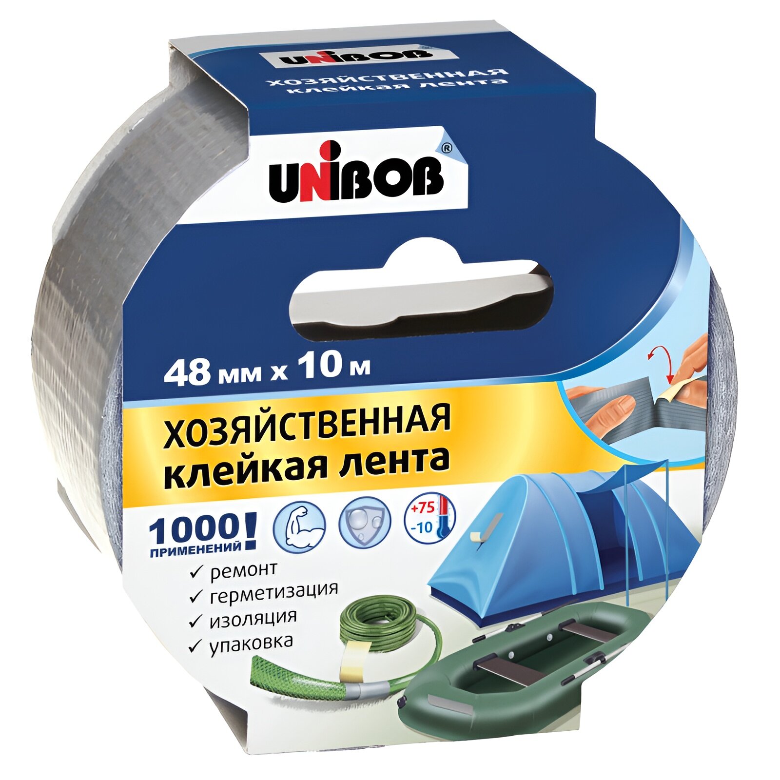 Лента клейкая хозяйственная "Unibob", 48 мм x 10 м серая, 1шт