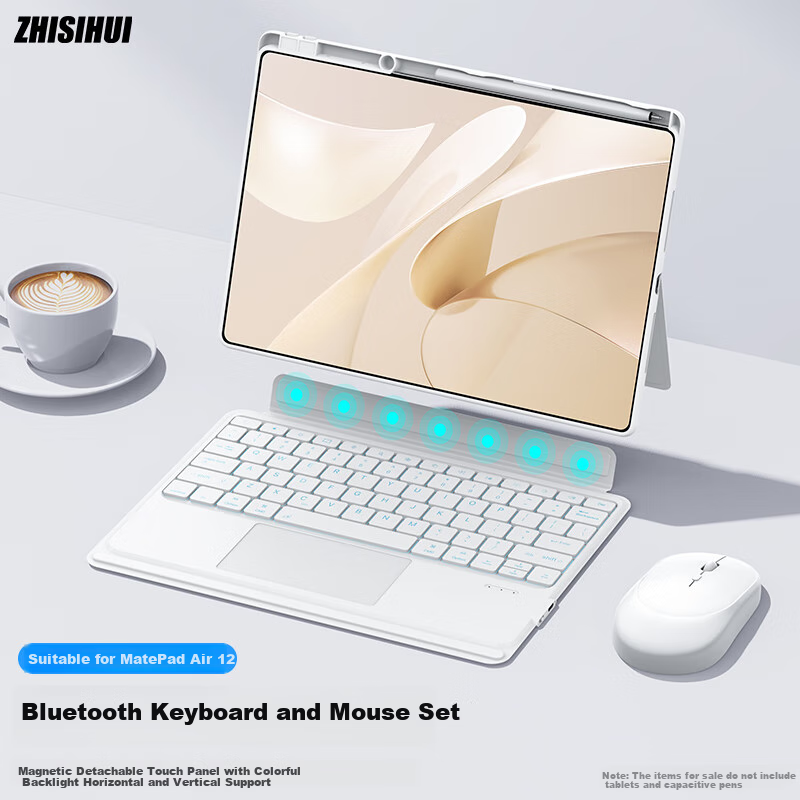 ZHISIHUI Bluetooth Keyboard and Mouse Combo for Huawei MatePad Air 12-inch Tablet, Magnetic Detachable Protective Case with Smart Touch Keyboard, Rechargeable Mouse, White