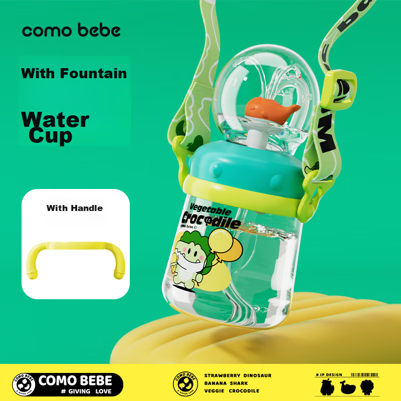 Comobebe Cute Baby Sippy Cup, Kindergarten Water Drinking Aid, Children's Water Bottle with Straw, Fountain Cup