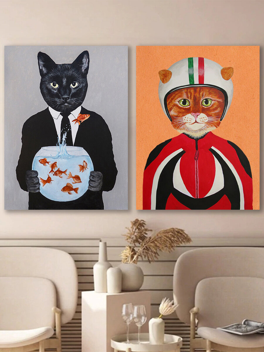 Картина модульная на стену / композиция из 2-х картин, "Забавные котики", 70х100 см.