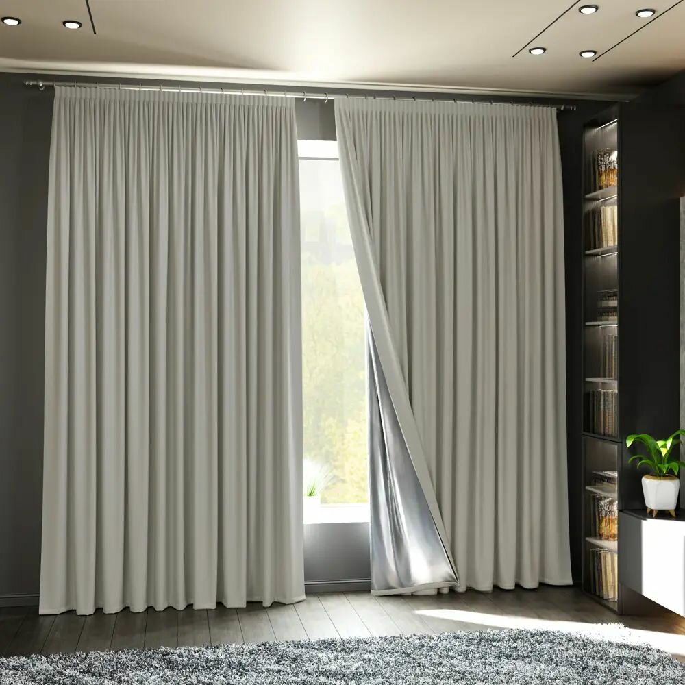 Комплект штор на ленте блэкаут Dark 150x250 см цвет светло-бежевый