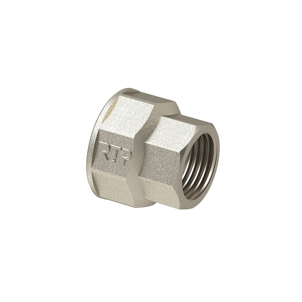 Муфта переходная 1/2"х3/8", с внутренней резьбой, никелированная, РТП | 25170