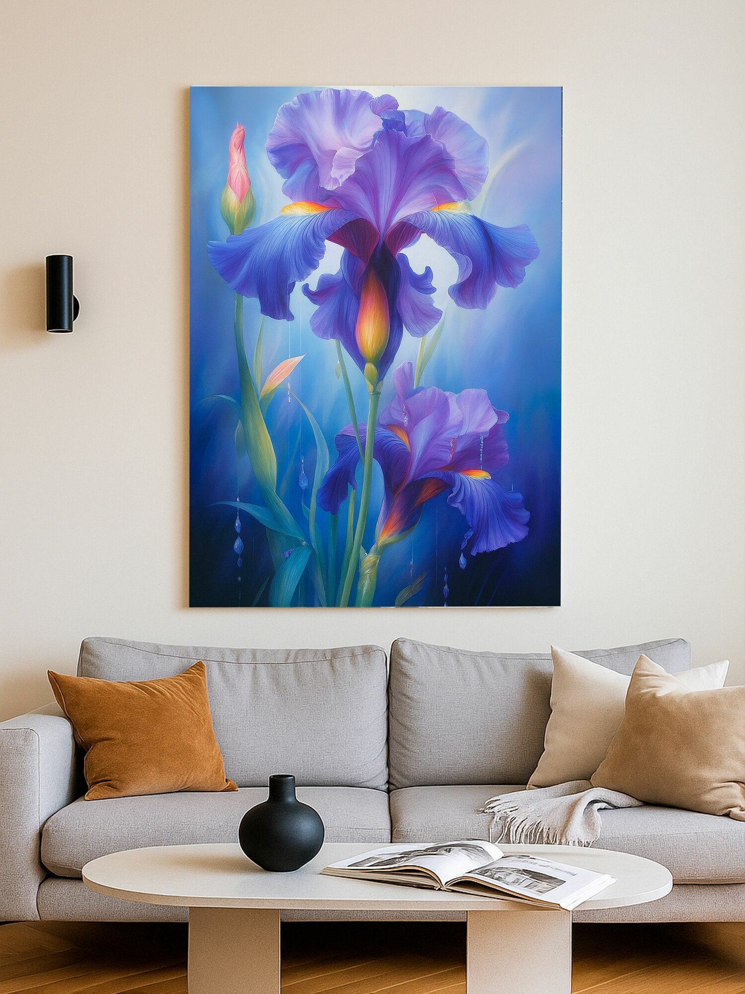 Картина для интерьера на холсте "Красивые Ирисы" 60х100 см