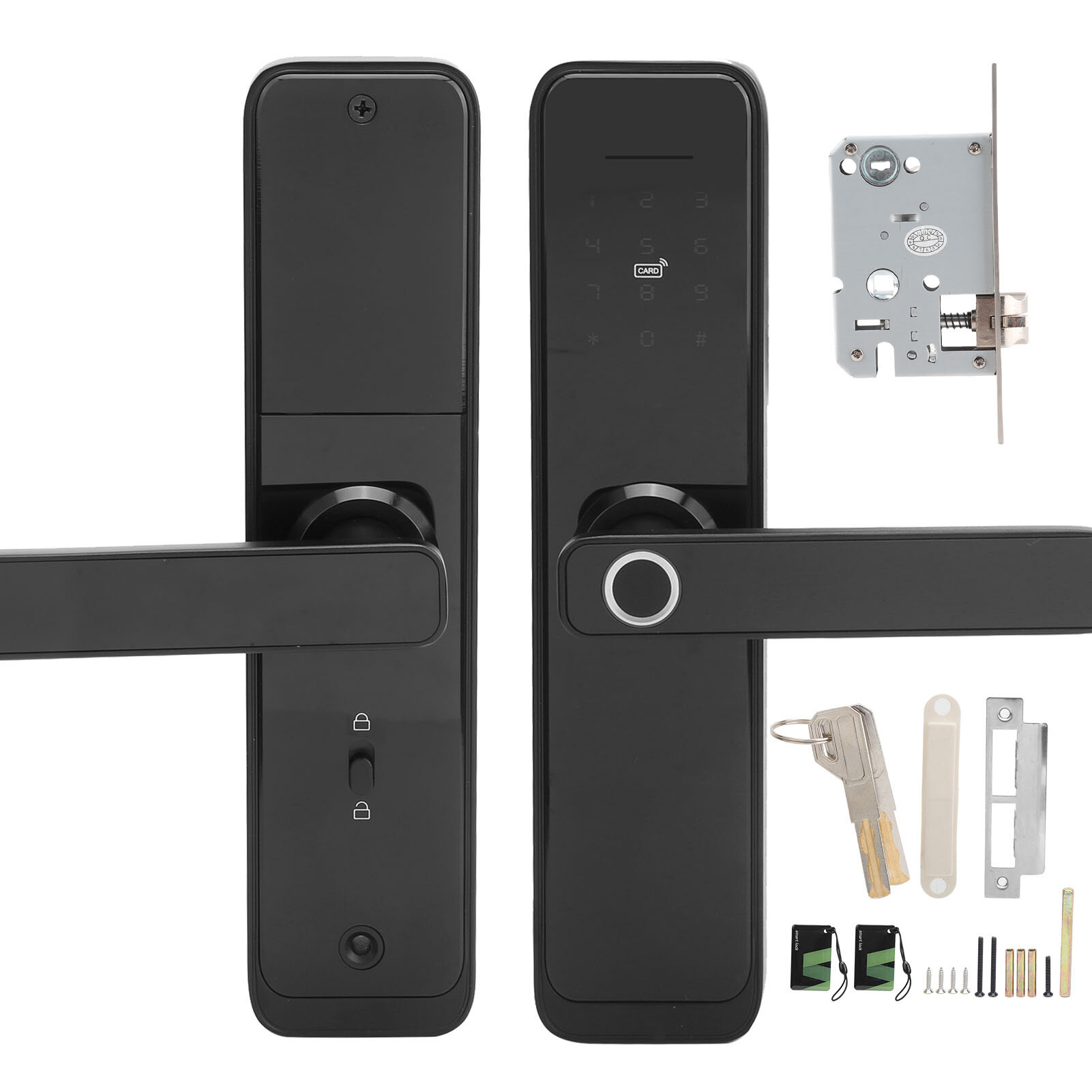 Умный дверной замок Tuya с функцией распознавания отпечатков пальцев, картой, паролем, ключами, Wi-Fi, электронной ручкой и сенсорной панелью с подсветкой.