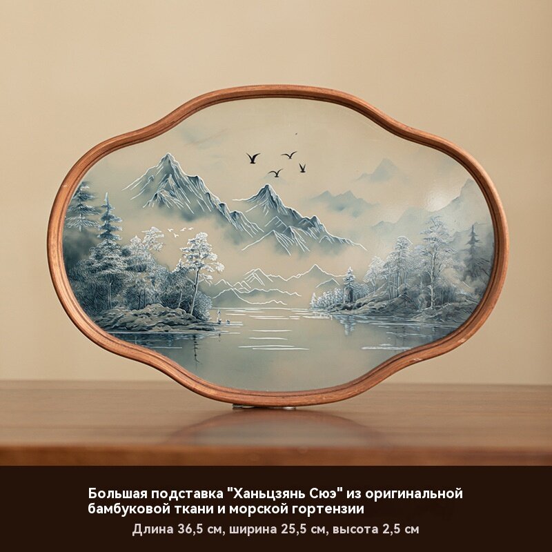 Стеклянный поднос в ретро-стиле Нью-Чайна с пейзажем и цветами японской яблони (хайтанг)