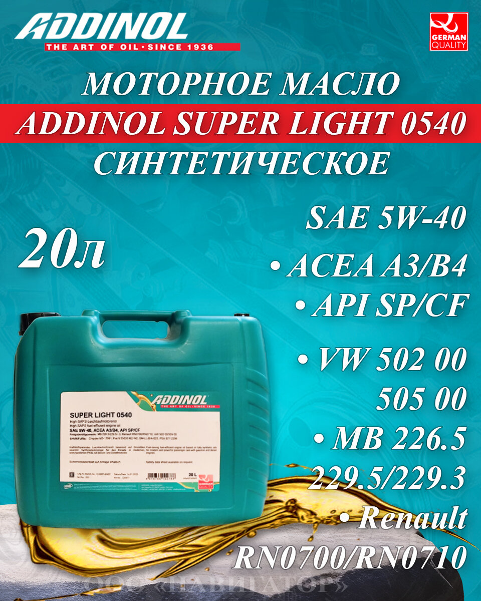Моторное масло ADDINOL Super Light 0540 5W-40 20 л
