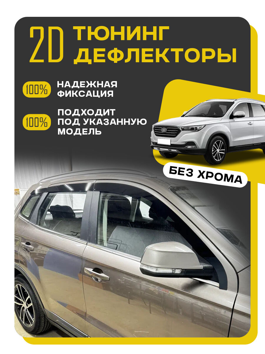 Плоские тюнинг дефлекторы для FAW Besturn X40 (2016-2023) 1 поколение / 2D ветровики на Фав Бестурн х40. Комплект 6 шт.