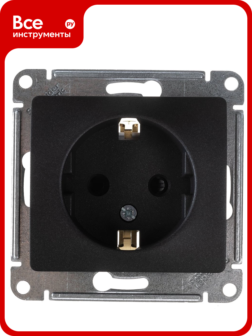 1-местный механизм розетки Systeme Electric скрытой проводки 1модуль Glossa 16А IP20 с заземлением антрацит GSL000745