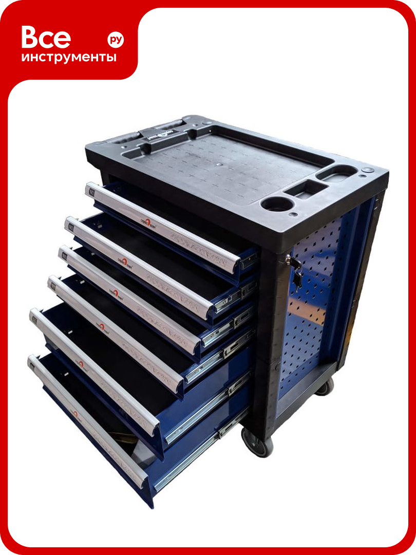 Сервисная инструментальная тележка сервис ключ 6 секций, синий/черный, для хранения инструментов и оборудования