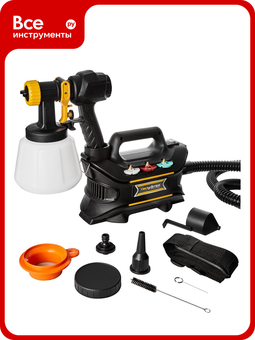 Краскопульт электрический TECMASTER T 1000 DIY с комплектом металлических форсунок 1231000, 1мм