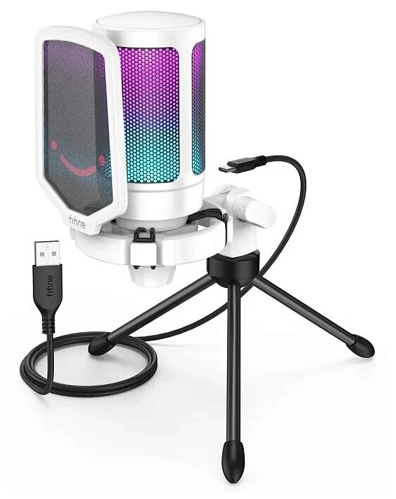 Конденсаторный USB-микрофон Fifine AmpliGame A6V с RGB-подсветкой (White)