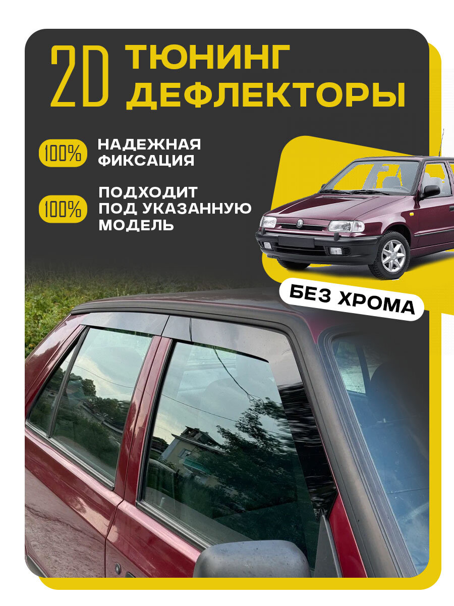 Плоские тюнинг дефлекторы для Skoda Felicia хэтчбек пятидверный (94-01) 1 / Ветровики на Шкода Фелиция. Комплект 4 шт.