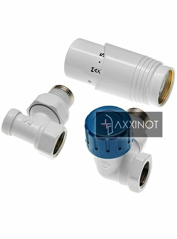 Комплект вентилей Axxinoт трехосевой 1/2 с термоголовкой М30х1,5 RAL 9016 (правый)