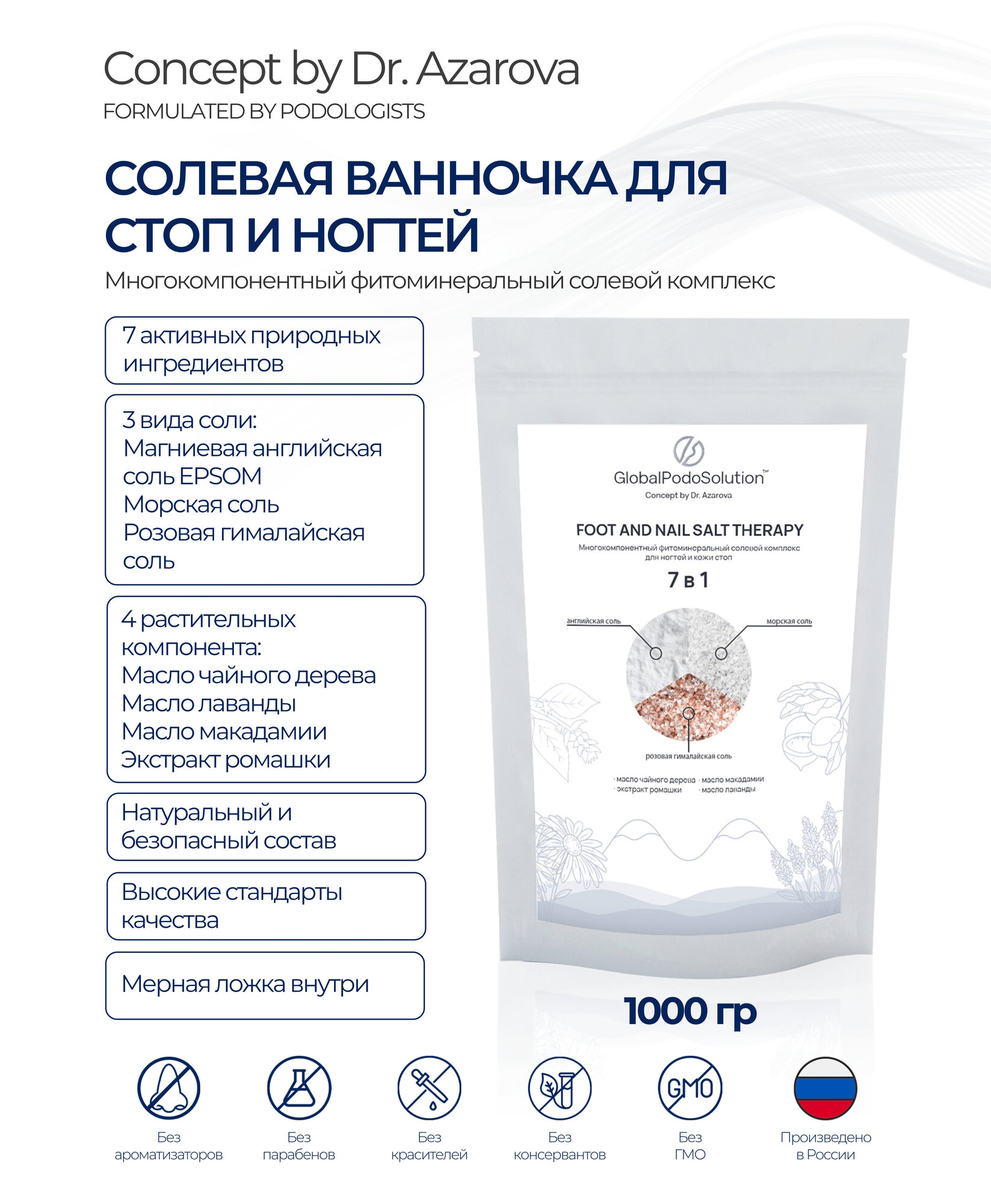Солевая ванночка для стоп и ногтей, GlobalPodoSolution®, 1000 г