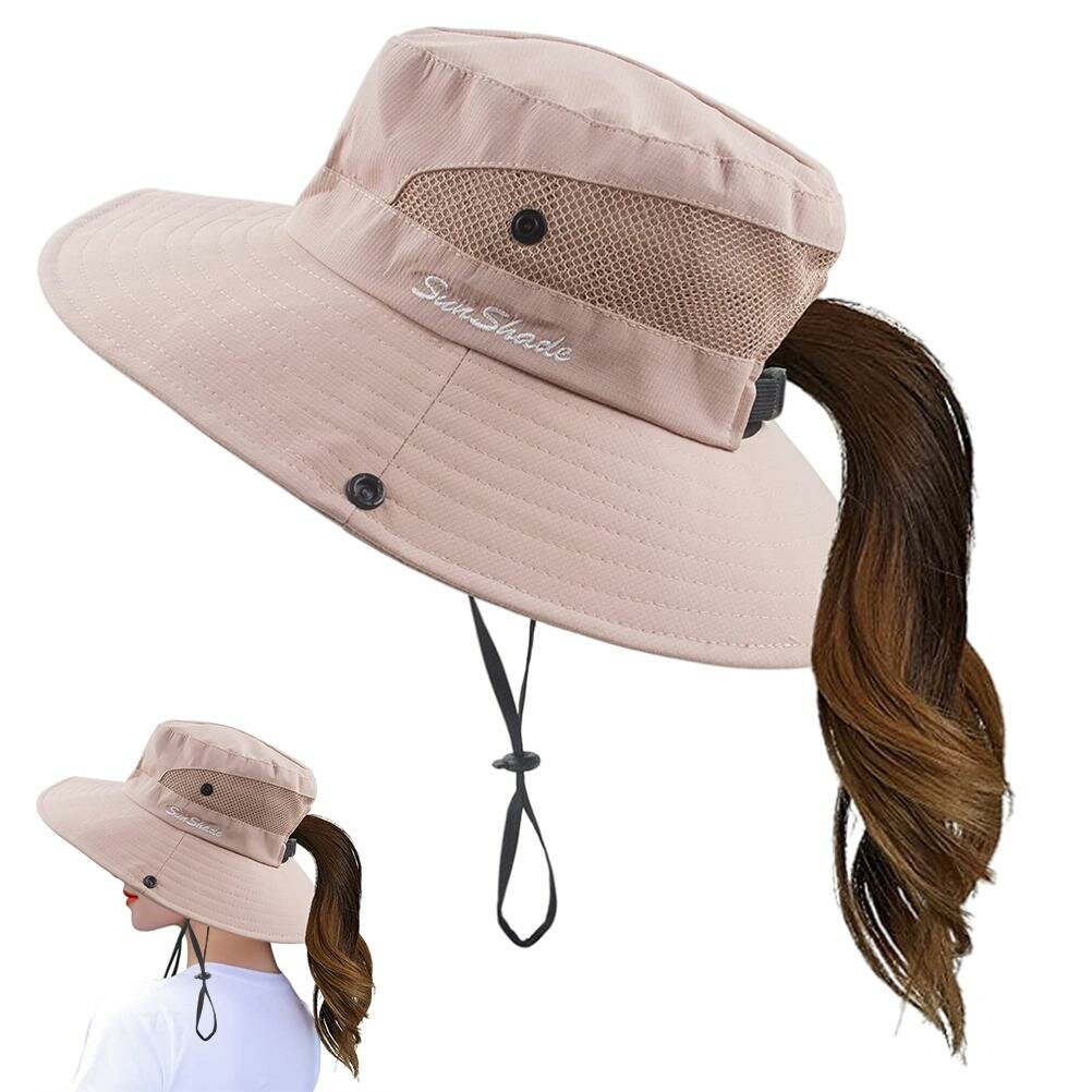 Широкополая панама для женщин, шляпа от солнца для хвоста, летняя шляпа с защитой от УФ-излучения, складная шляпа для пар, подходит для активного отдыха, альпинизма, рыбалки и путешествий.