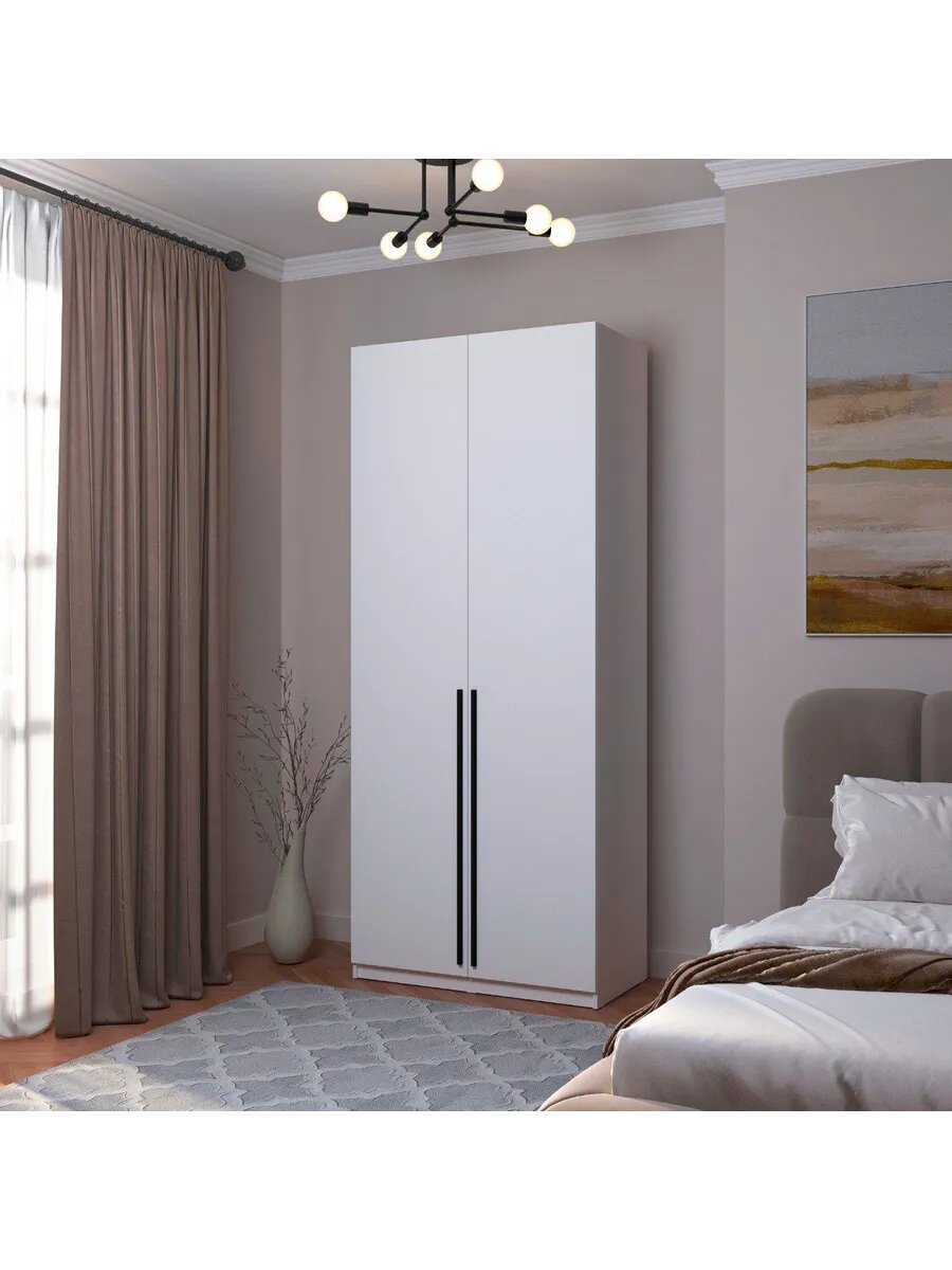 Шкаф для одежды, с доводчиком и штангой, ЛДСП, белый, 100x240x52 см