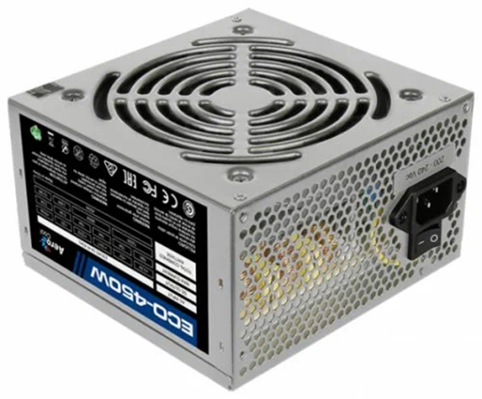 Блок питания ATX AeroCool ECO-450W 4710700957875 450W V2.3 (20/24+4+6pin, вентилятор 120мм) + кабель питания EURO (1.1м)