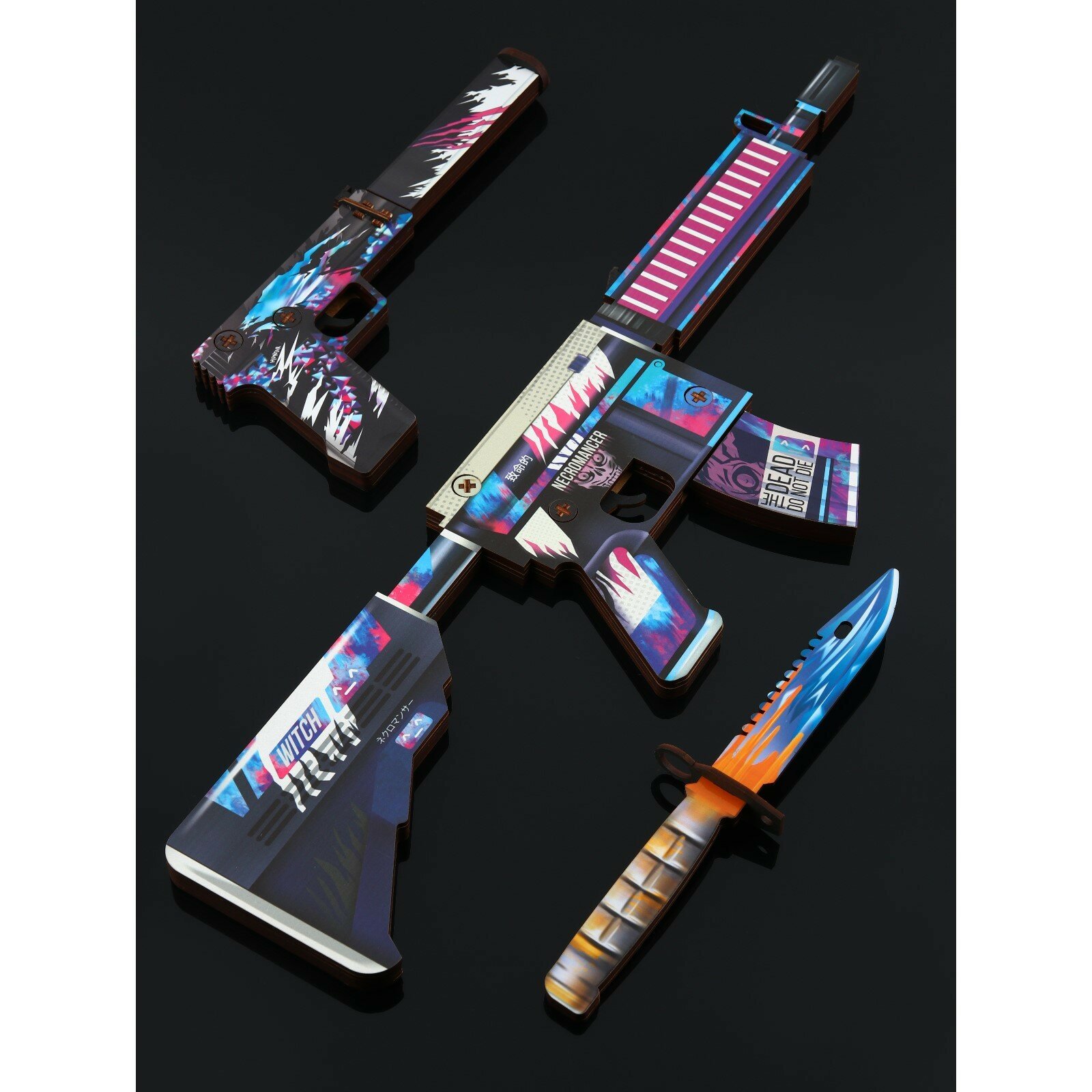 Оружие сувенирное, набор «Некромантика», автомат М4 А4, пистолет с глушителем, нож-штык, 3 шт.