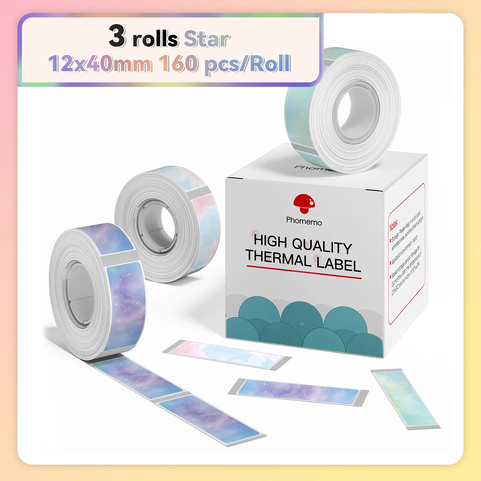 Phomemo 3 рулона Q30 белая наклейка водостойкая бумага клейкая этикетка белая антимасляная лента для Q30 D30 мини портативный термопринтер, 12x40mm Star P06