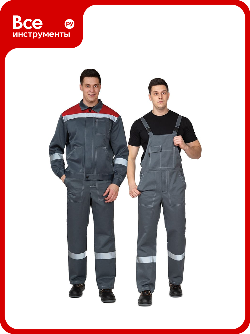 Костюм мужской " Пантеон 2" Прабо т. серый/красный р-р 48-50/182-188 13566, Куртка, полукомбинезон куртка