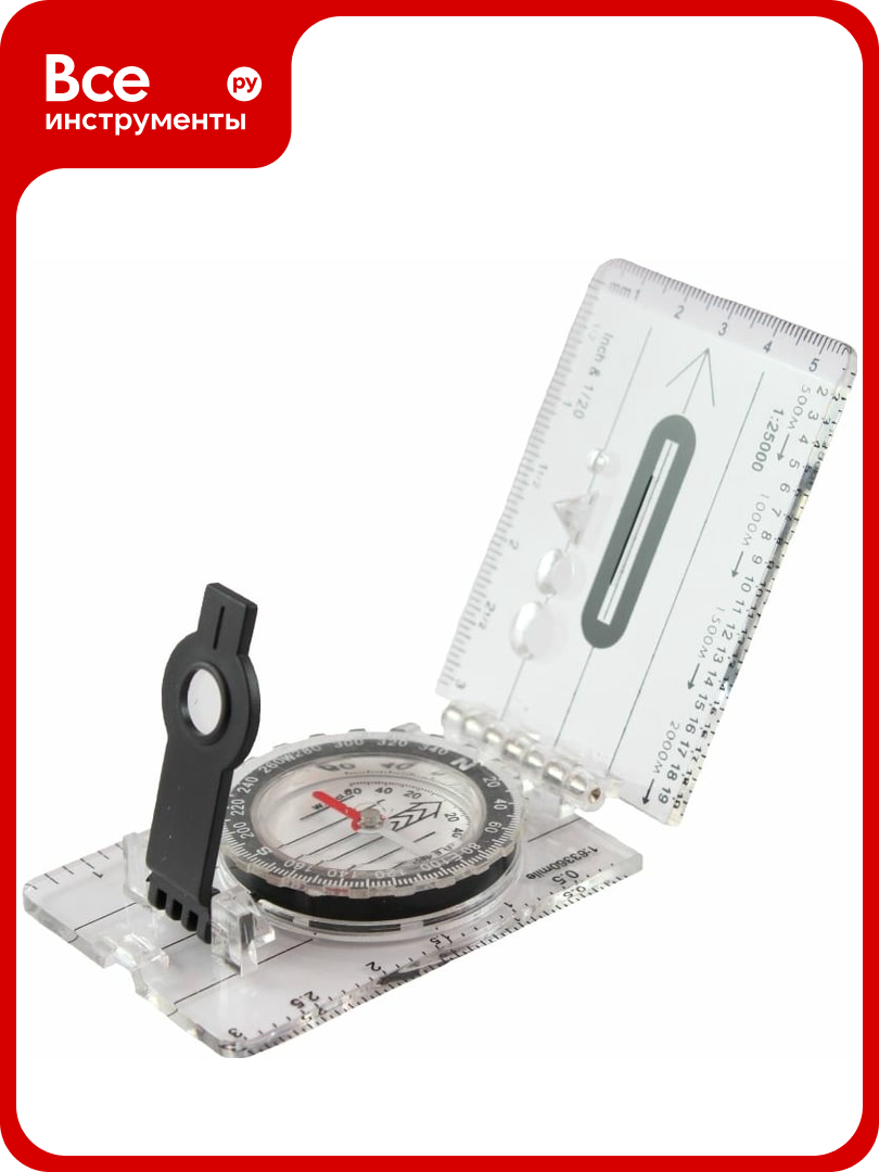 Жидкостный планшетный компас с визиром и линейкой Следопыт PF-TCP-02, предназначен
