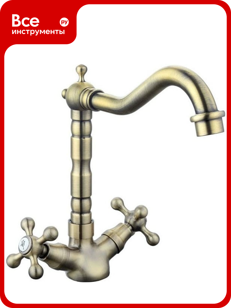 Смеситель для кухни FASHUN шпилька, латунь, бронза A4408-4, с керамическими пластинами 90° излив