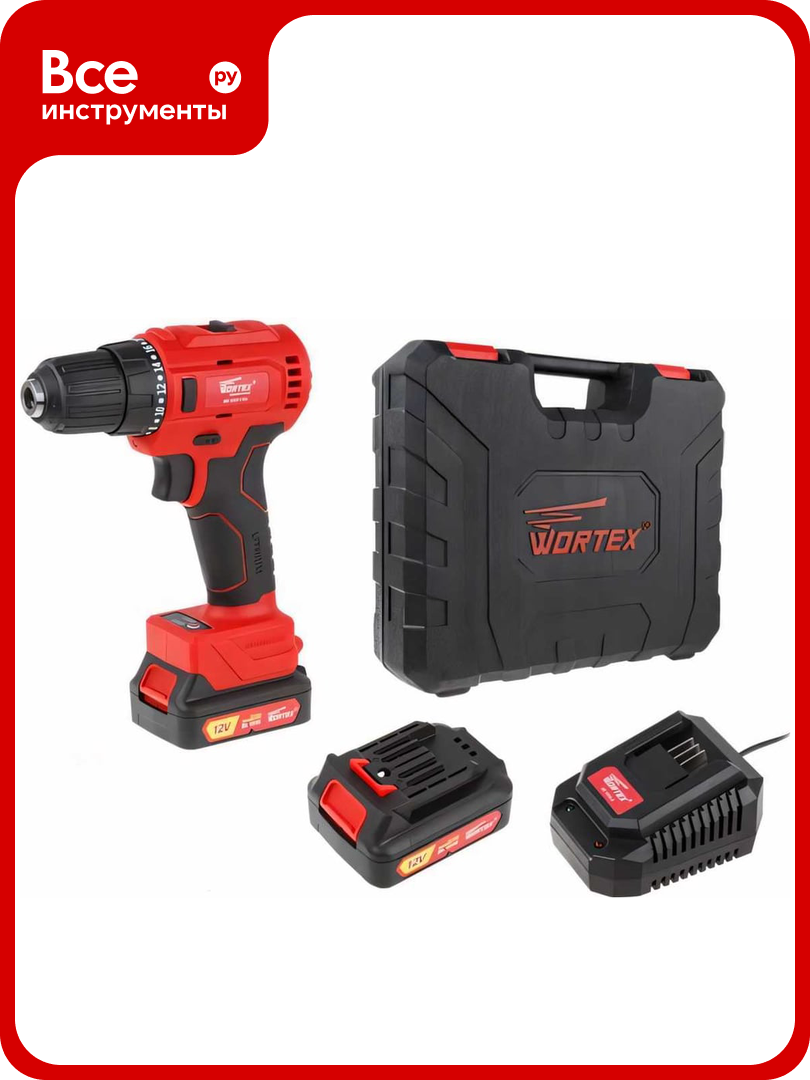 Аккумуляторная дрель-шуруповерт WORTEX BD 1220-1 DLi BD12201DLi1029, 10 мм, для общестроительных работ