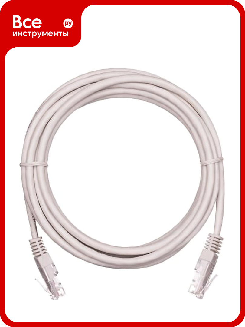 Шнур NETLAN U/UTP 4 пары, категория 5e, PVC, серый, 5м, EC-PC4UD55B-BC-PVC-050-GY-10, 5 м