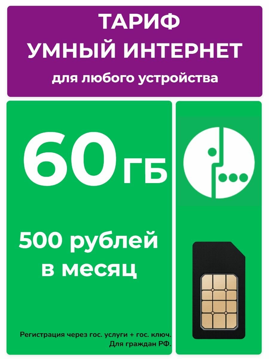 Сим карта Мегафон с интернетом 60 гб за 500 руб/мес безлимит на месенджеры