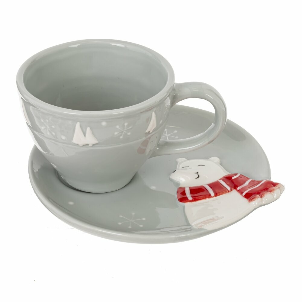 Набор чашка с блюдцем Белый медведь, 250 мл, 16х15х8 см KSM-821813