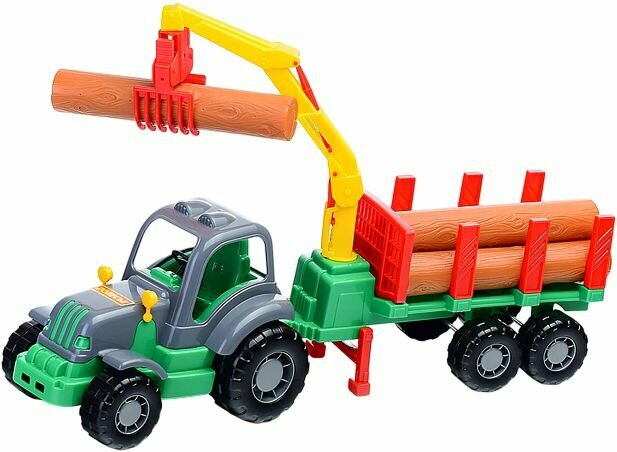 Трактор "Силач" с полуприцепом-лесовозом, игрушечная машинка для детей, пластиковая игрушка для песочницы и дома