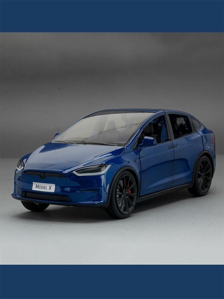1:24 Масштабная модель Tesla Model-X металлическая инерционная машинка со звуком