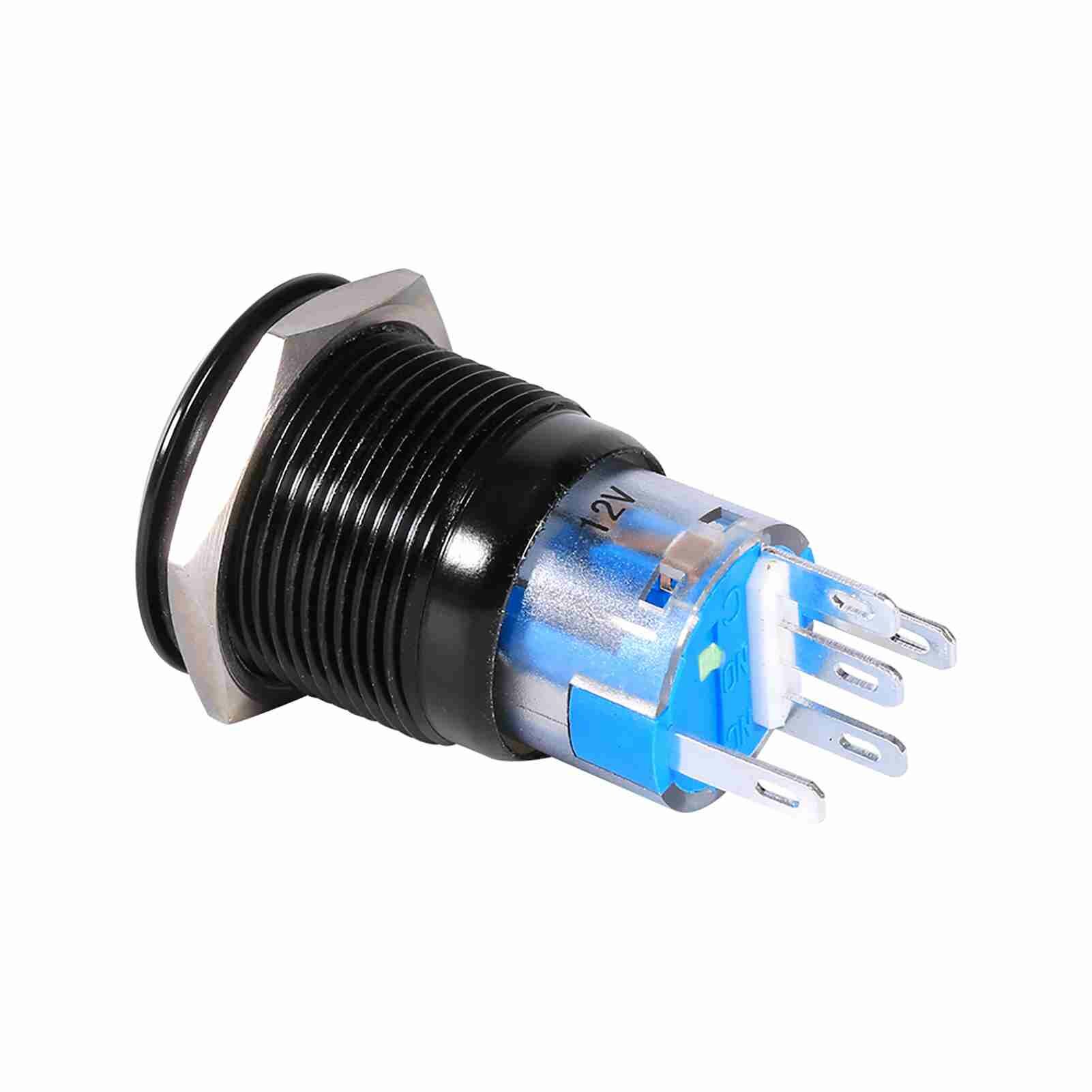 Кнопка самоблокирующаяся 19MM 1224V ON/OFF черная влагозащищенная с зеленым светодиодом