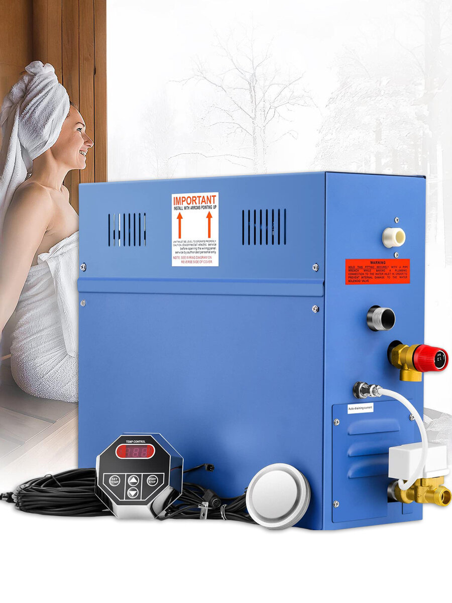 Парогенератор для бани, 3 кВт, 220 В/380 В, Система самоотвода, Паровая головка для ароматерапии, светодиодный Водонепроницаемый контроллер