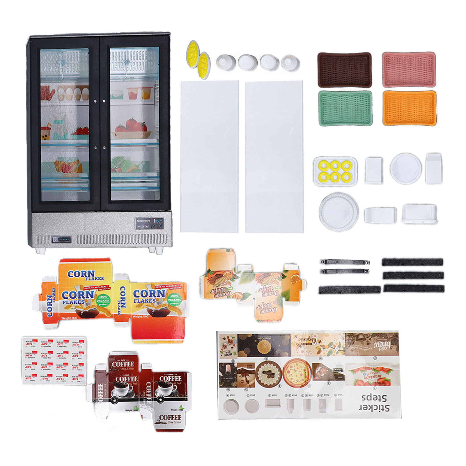 Dollhouse Miniature Freezer Fridge Dual Door Simulation Refrigerator Decoration for Kitchen
