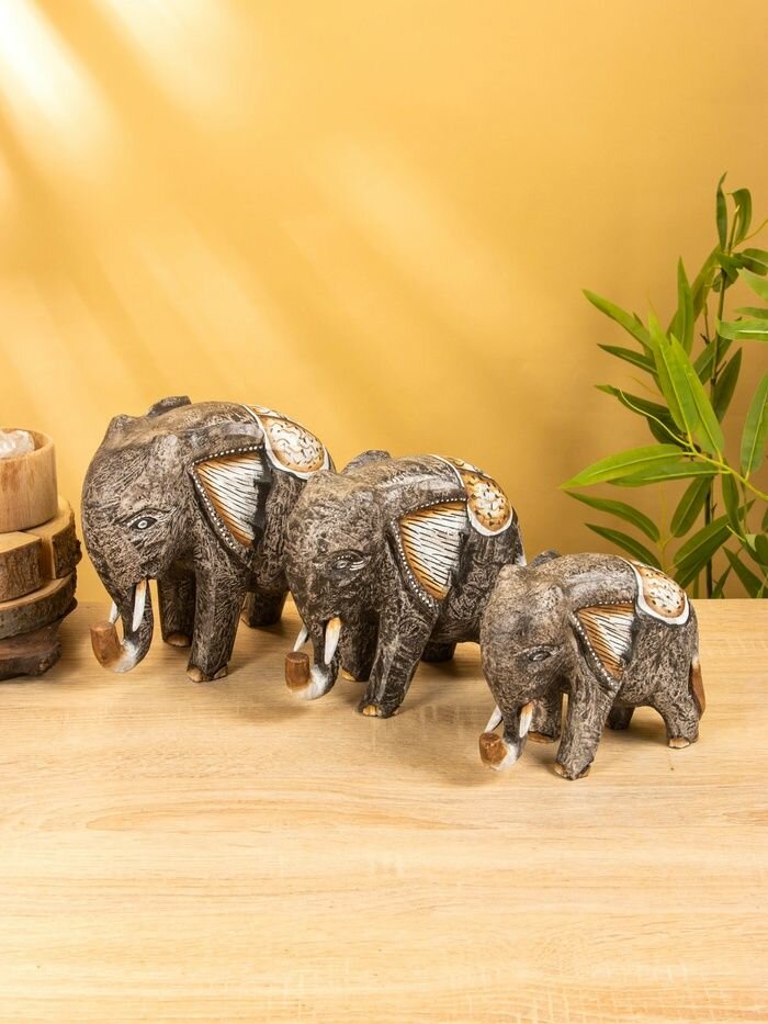 Набор сувенирный Слоники , h 19 см, h 17 см, h 15 см, дерево, бежевый