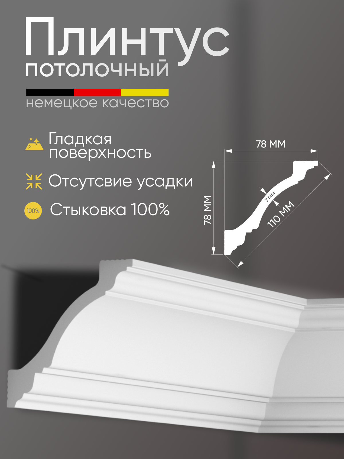 Плинтус потолочный 32 шт GLANZEPOL 200 см пенополистирол, белый GP238
