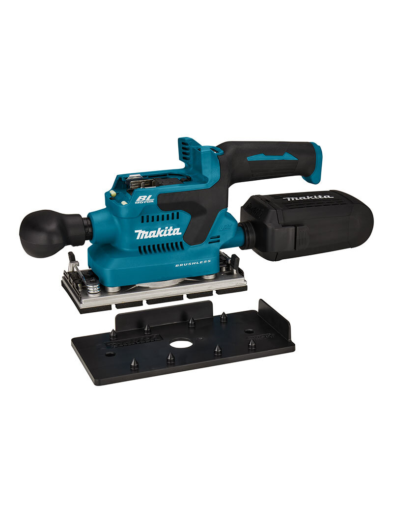 Вибрационная шлифмашина Makita DBO380ZM, двухпозиционная рукоятка, пылесборник, бирюзовая