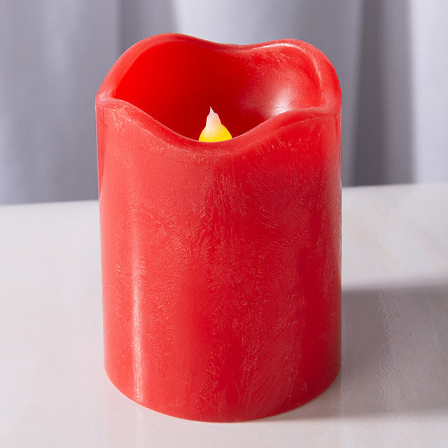Светильник свеча восковая с мерцающим пламенем 9*7 см красная на батарейках, таймер, Koopman, ACA200120/AAE103070