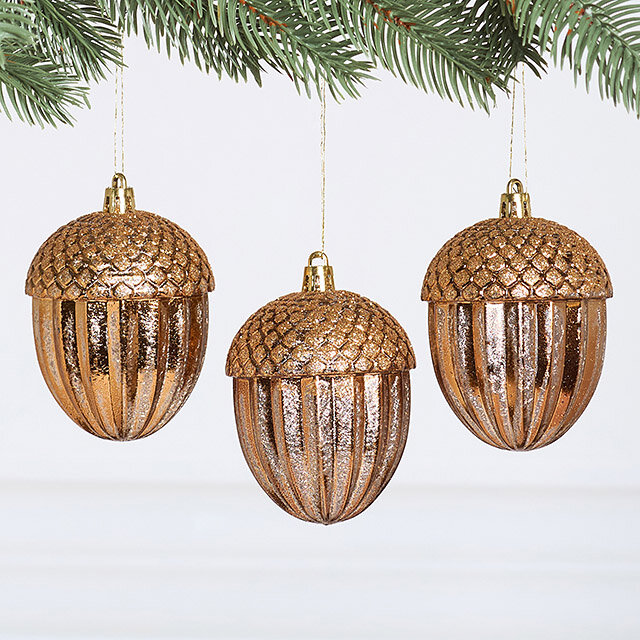 Елочные игрушки Желуди Fagacea 9 см бронзовый, 3 шт, пластик, Winter Deco, 1000501