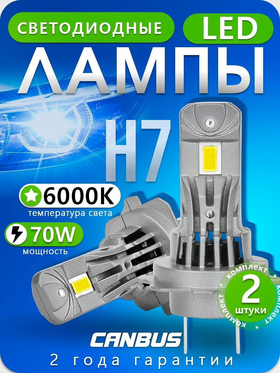 Светодиодные лампы h7, h7 led 2шт. CANBUS