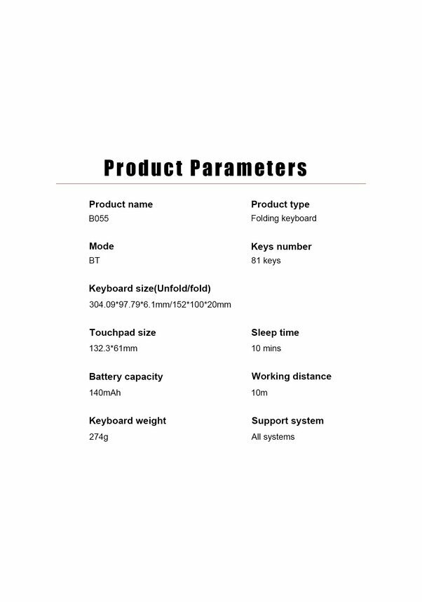 Беспроводная складная Bluetooth-клавиатура B055, черная