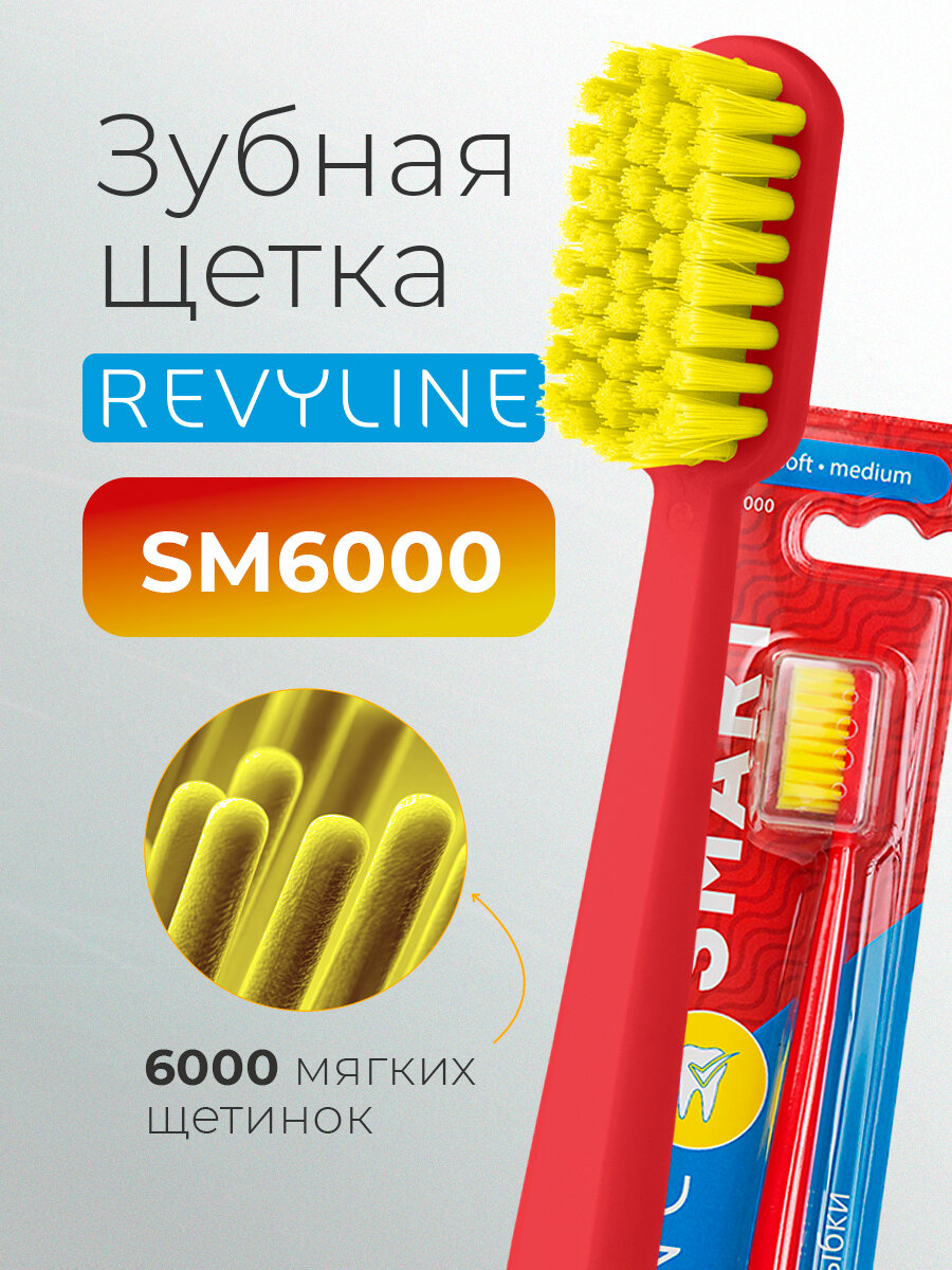 Зубная щетка Revyline SM6000 Smart красная/желтая, средне-мягкая, взрослая, с защитным колпачком, для детей от 12 лет