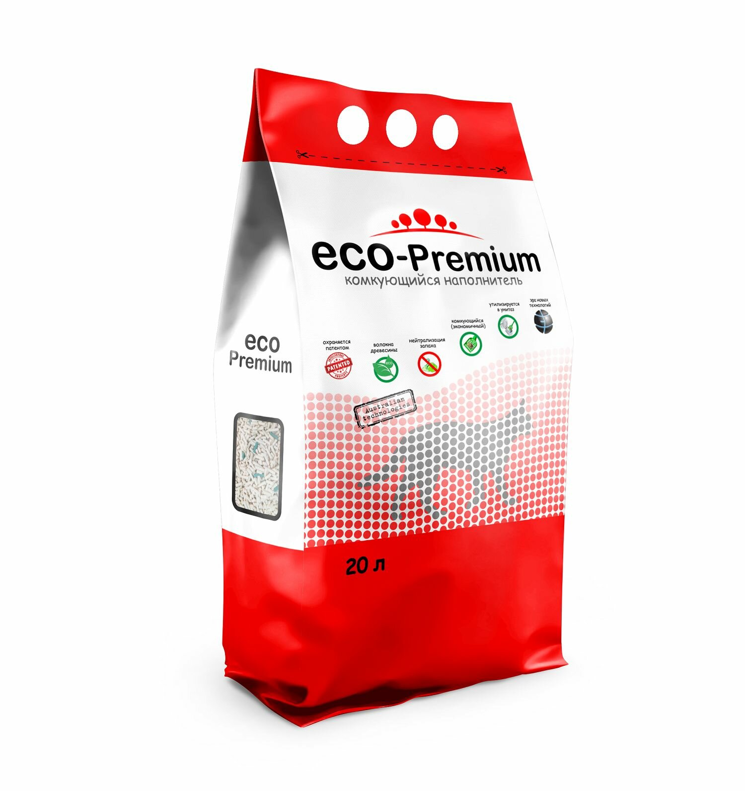Наполнитель ECO Premium GREEN комкующийся древесный сосна 7.6кг/20 л