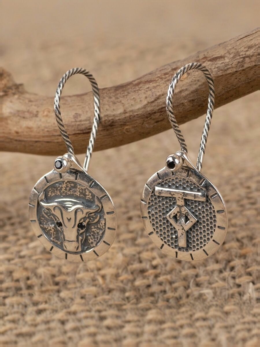 Серьги с подвесками Сила Предков, серебро, 925 проба, чернение, сапфир