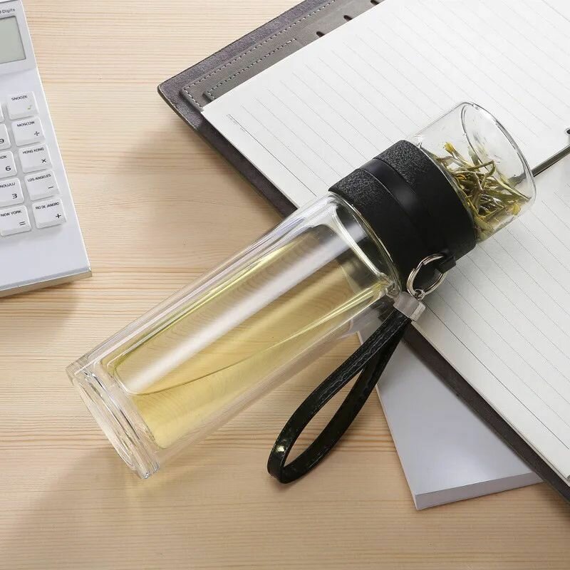 Портативная стеклянная бутылка для напитков с двойными стенками