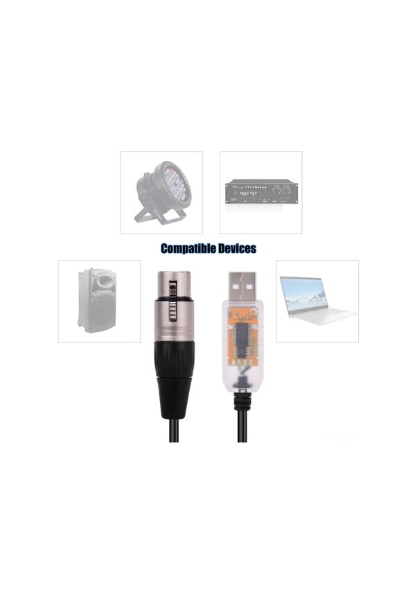 Кабель для управления сценическим светом — конвертер USB — 3-контактный XLR DMX512, чип FTDI, длина 1,8 м, прозрачный штекер