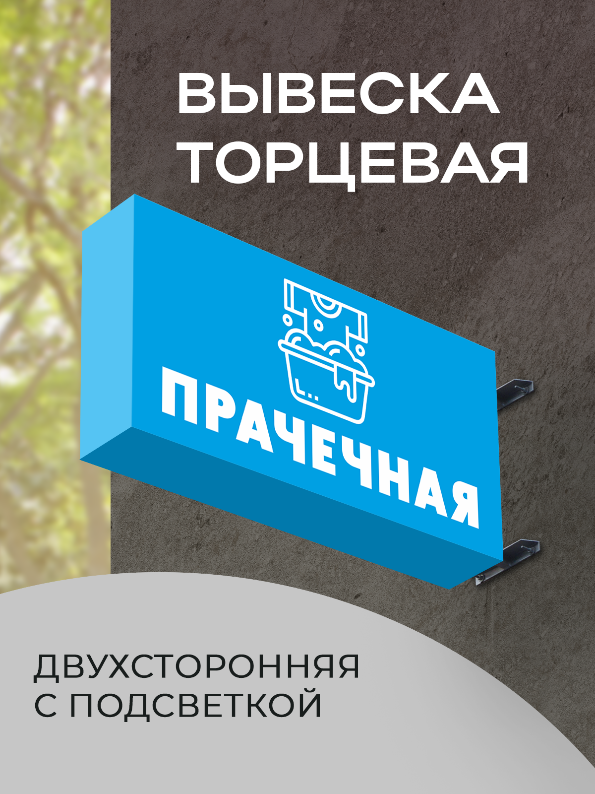 Вывеска торцевая двухсторонняя с подсветкой "Прачечная 4" 30х60 см